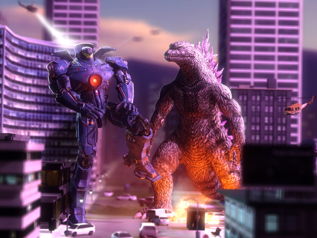 Download wallpaper art, crossover, Godzilla, Pacific Rim, section ...