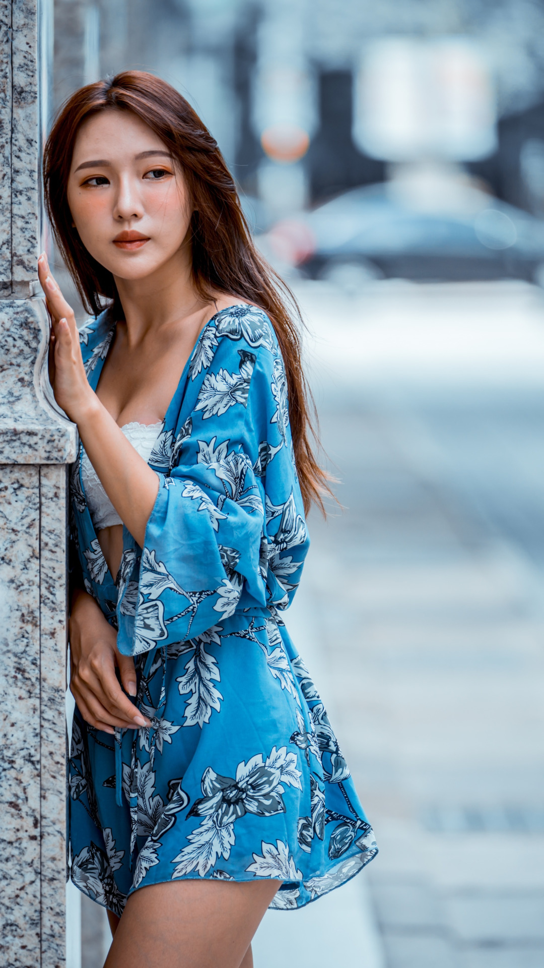 Download wallpaper girl, street, Asian, bokeh, dress, section girls in resolution 1080x1920