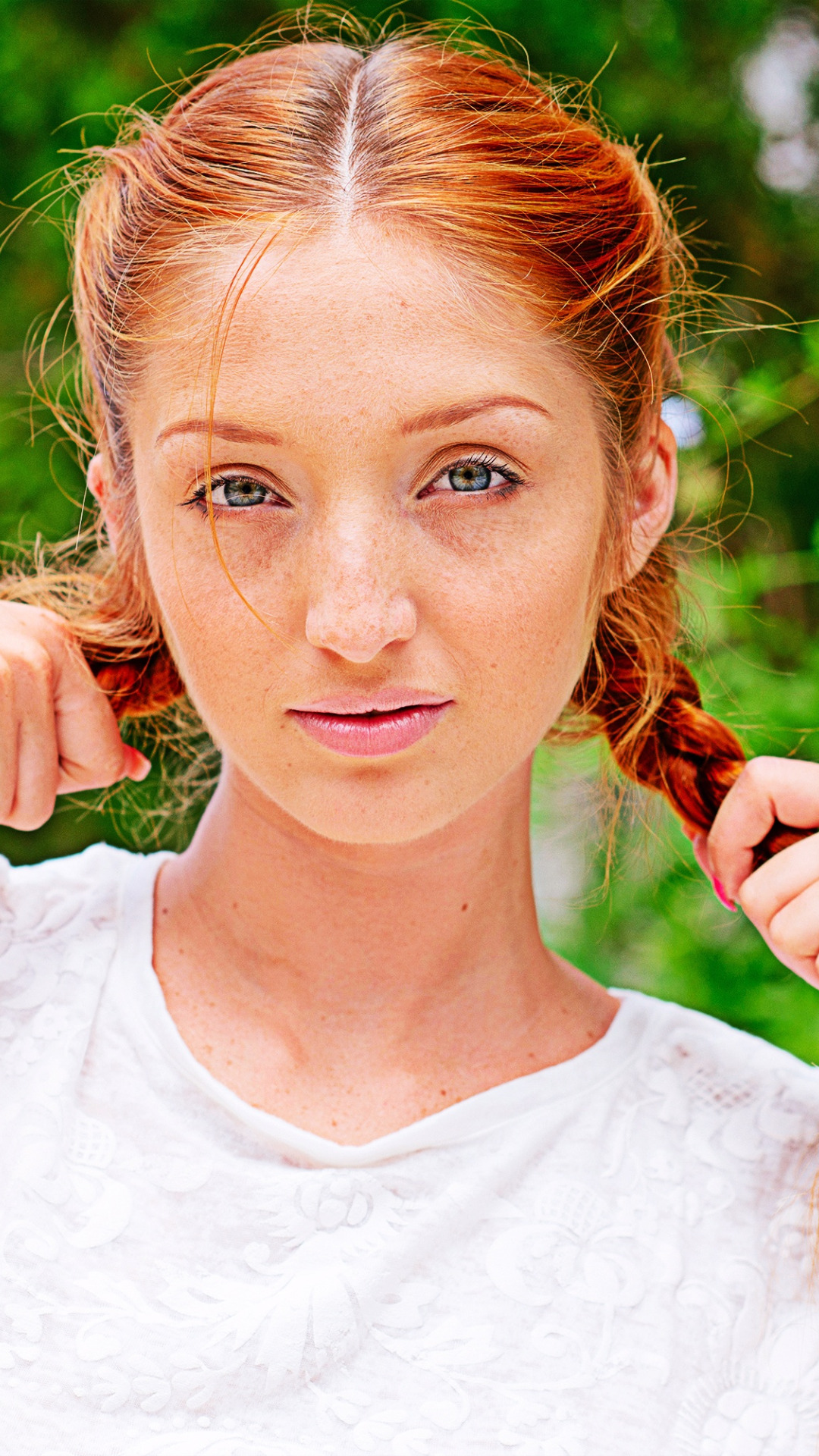 Download wallpaper Girl, Look, Lips, Face, Braids, Red, Red Fox, Micca, section girls in ...