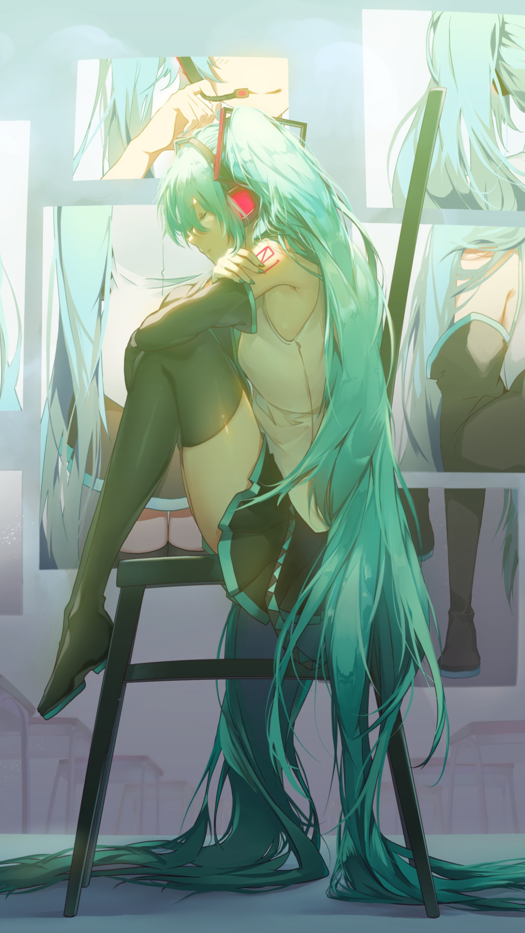 Download wallpaper girl, room, sitting, Hatsune Miku, Vocaloid, sad, portraits, section art in ...
