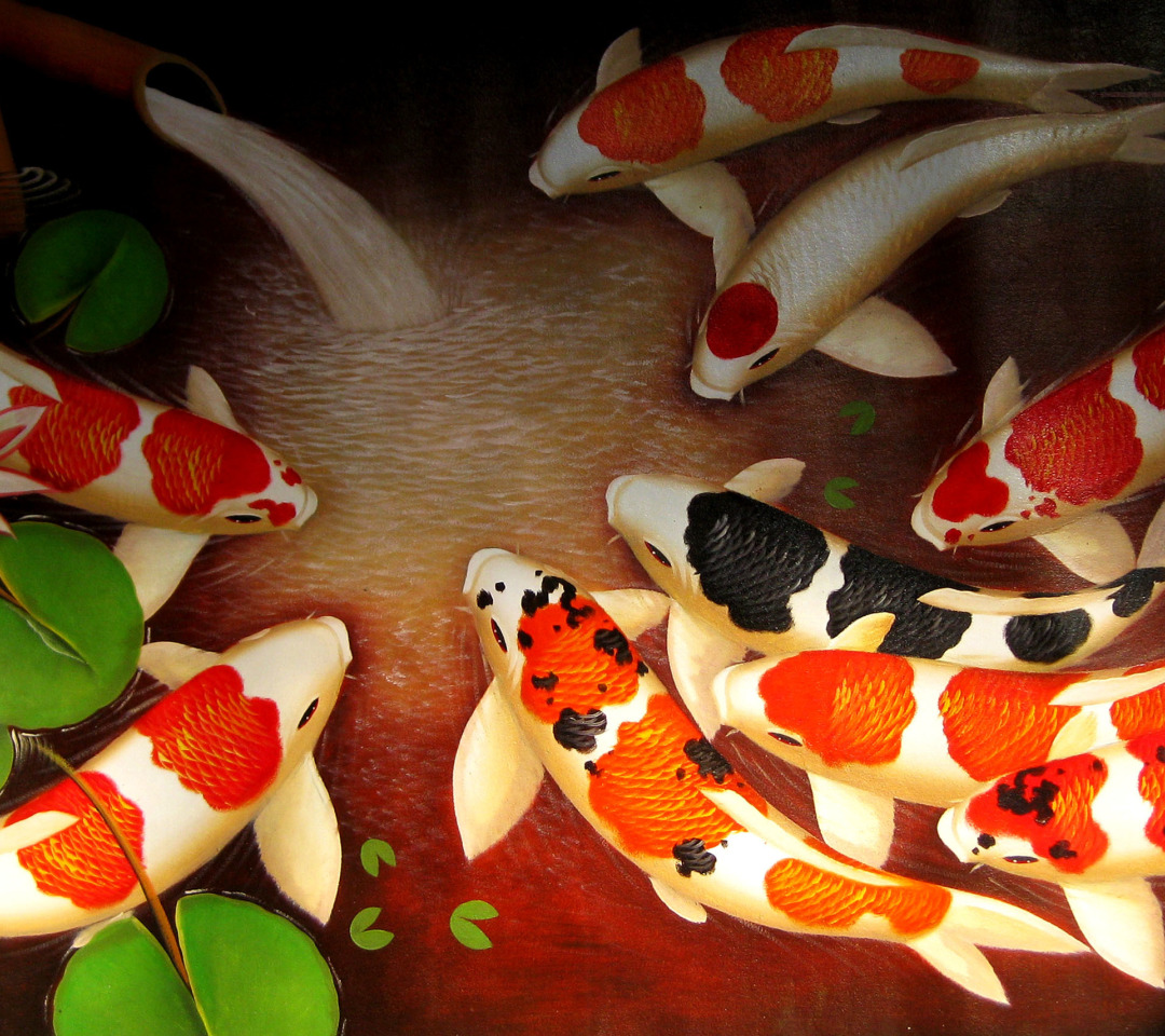 Download wallpaper water, fish, art, Lotus, goldfish, spring, koi, koi fish, section painting in ...