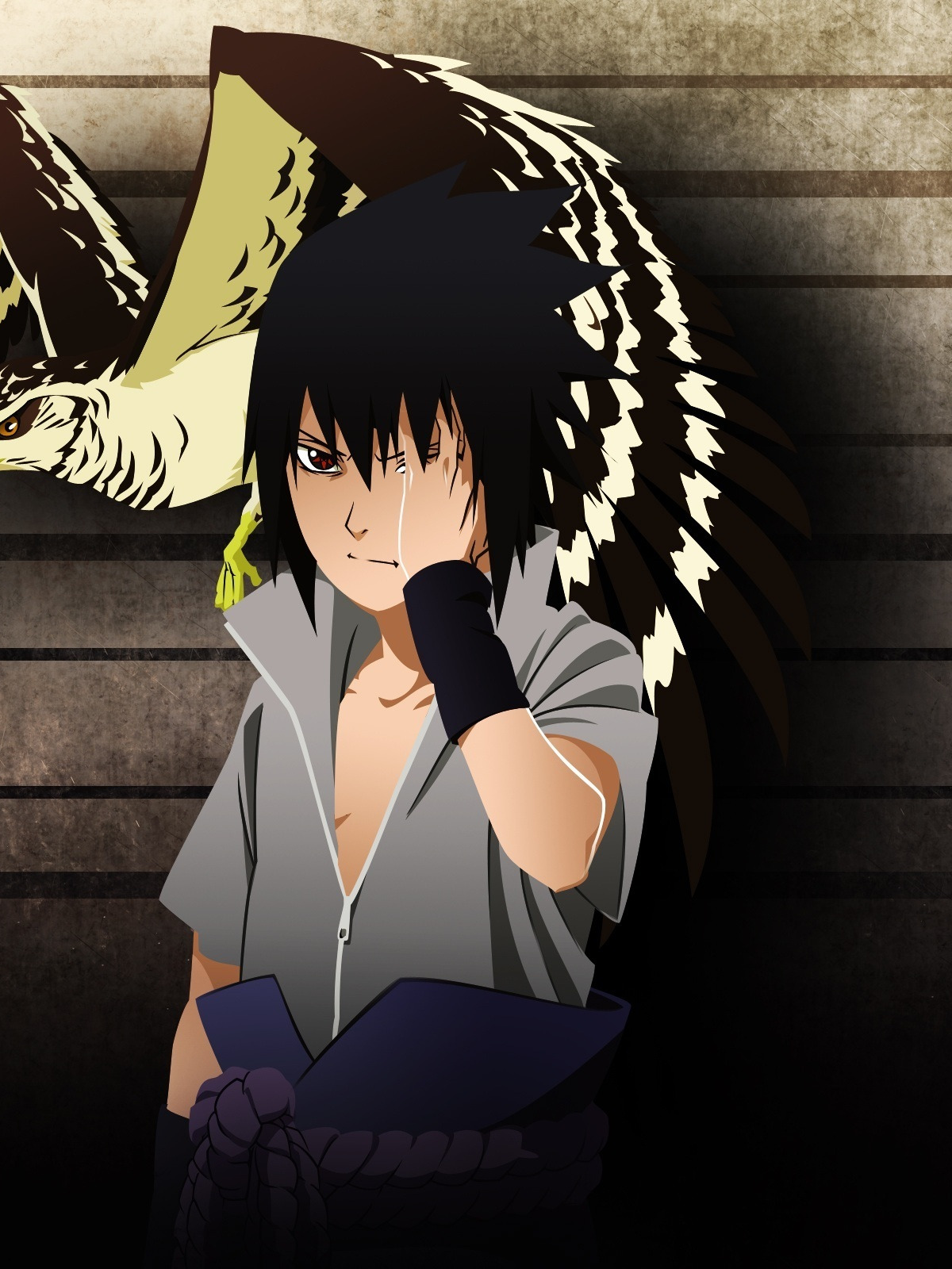 Download wallpaper bird, naruto, art, hawk, Sasuke, мangekyou sharingan ...