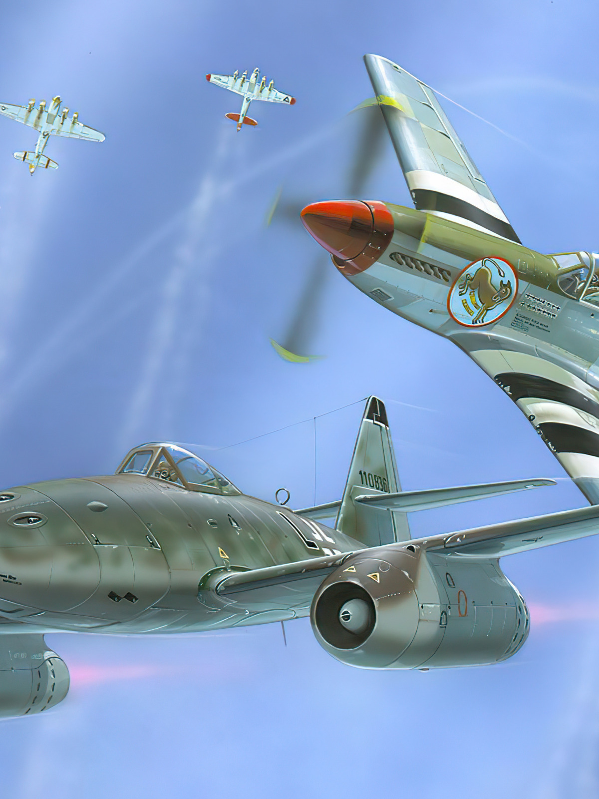 Download wallpaper art, airplane, jet, ww2, me-262, p-51, section ...