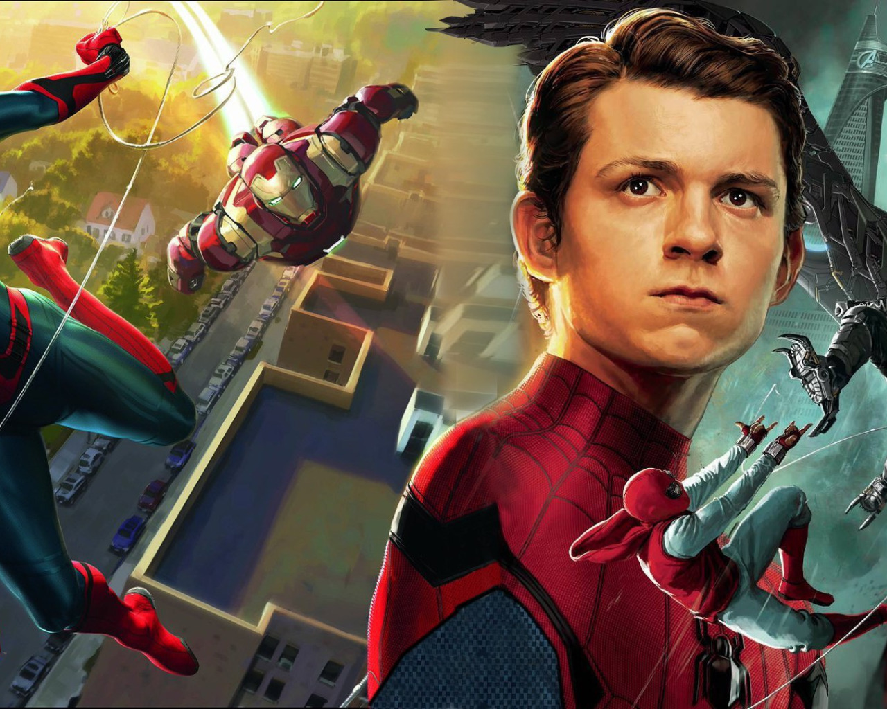 Download Wallpaper Robert Downey Jr Spider Man Homecoming Tom Holland Tony Stark Art