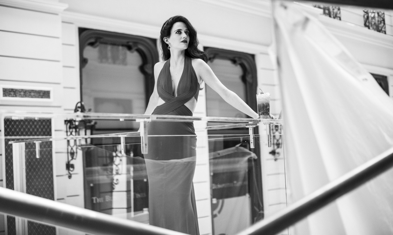 Download wallpaper dress, actress, black and white, Eva Green, Eva ...
