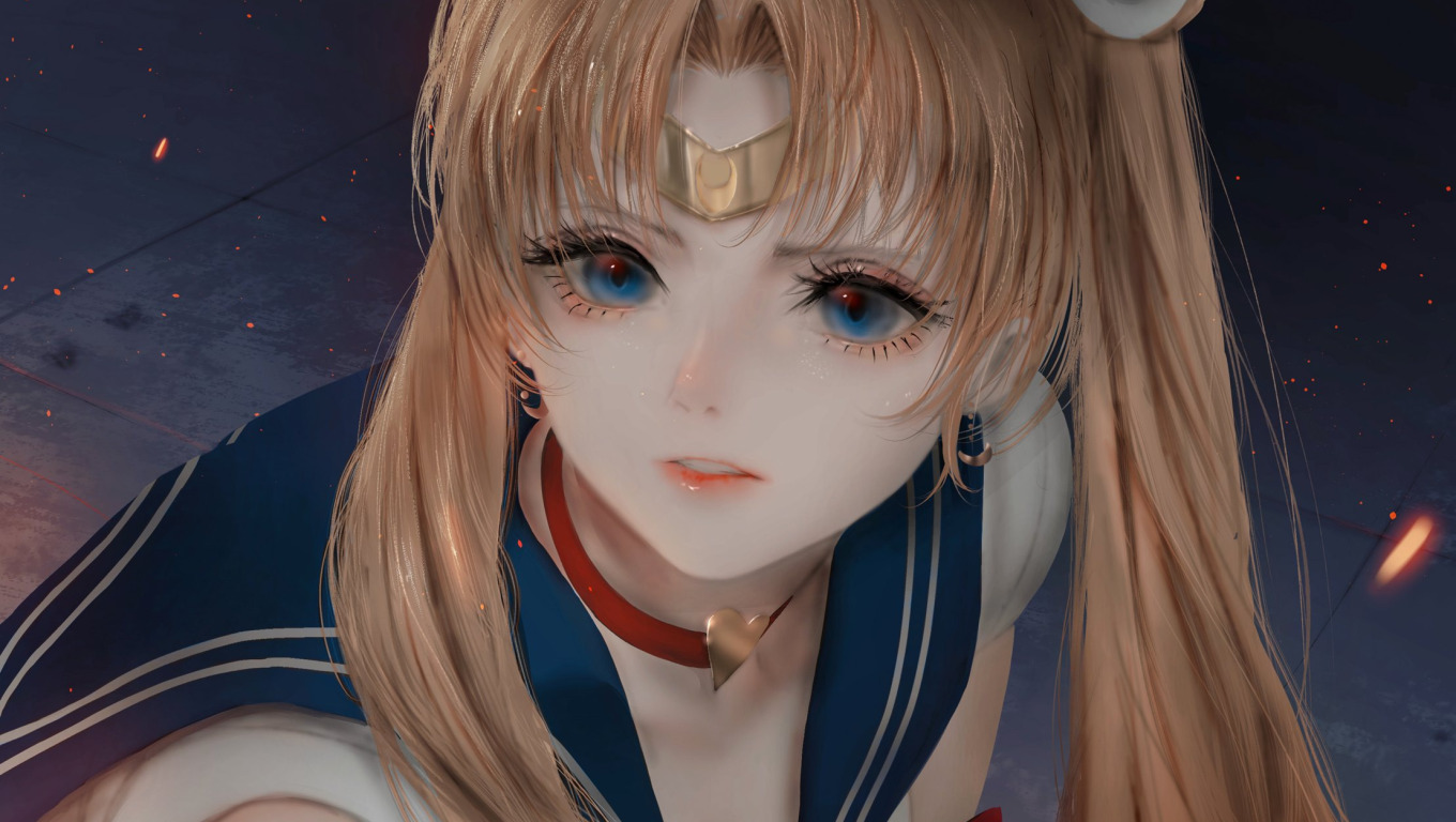 Download wallpaper Sailor Moon, Usagi Tsukino, by Aoi Ogata, section art in resolution 1360x768