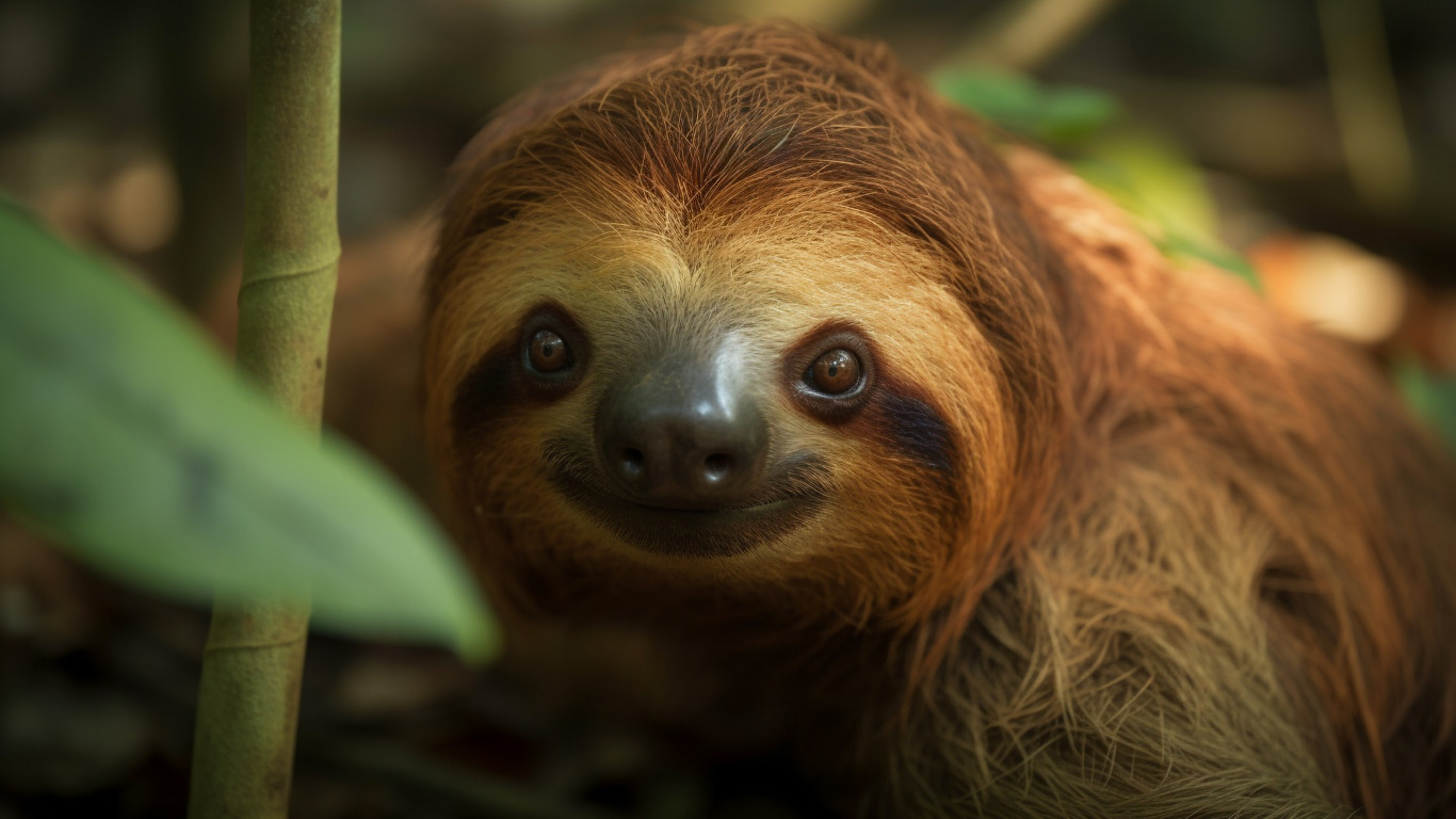 Download wallpaper look, nature, smile, leaf, portrait, branch, sloth ...