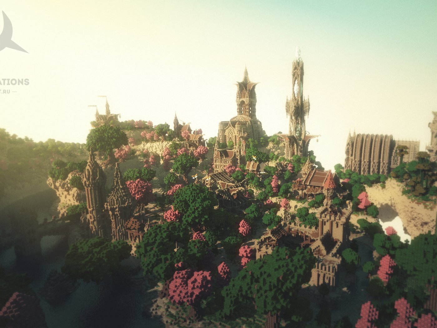 Download wallpaper forest, the sky, bridge, the city, river, tower ...