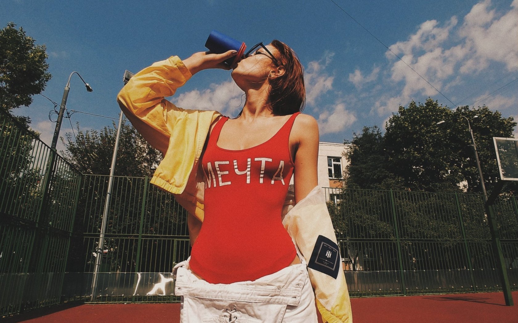 Download Wallpaper Girl Yard Red Playground Drinking Inga Lis Rome Rome Section Girls In