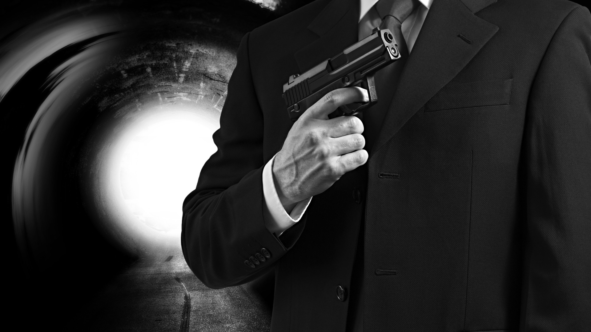 Download wallpaper gun, agent, suit, section men in resolution 1920x1080