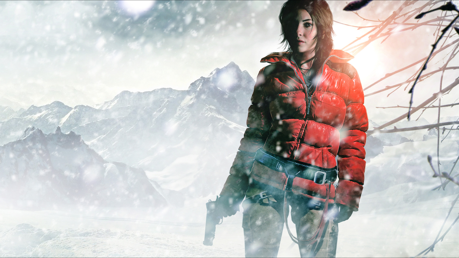 Download wallpaper winter, girl, snow, mountains, gun, the wind, lara ...