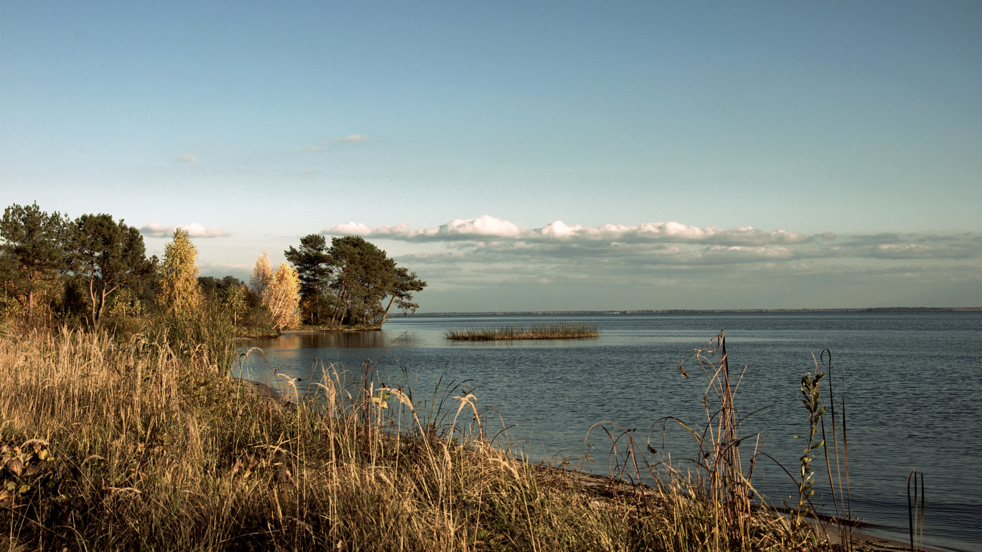 Download wallpaper the sky, clouds, trees, lake, Autumn, section landscapes in resolution 1920x1080