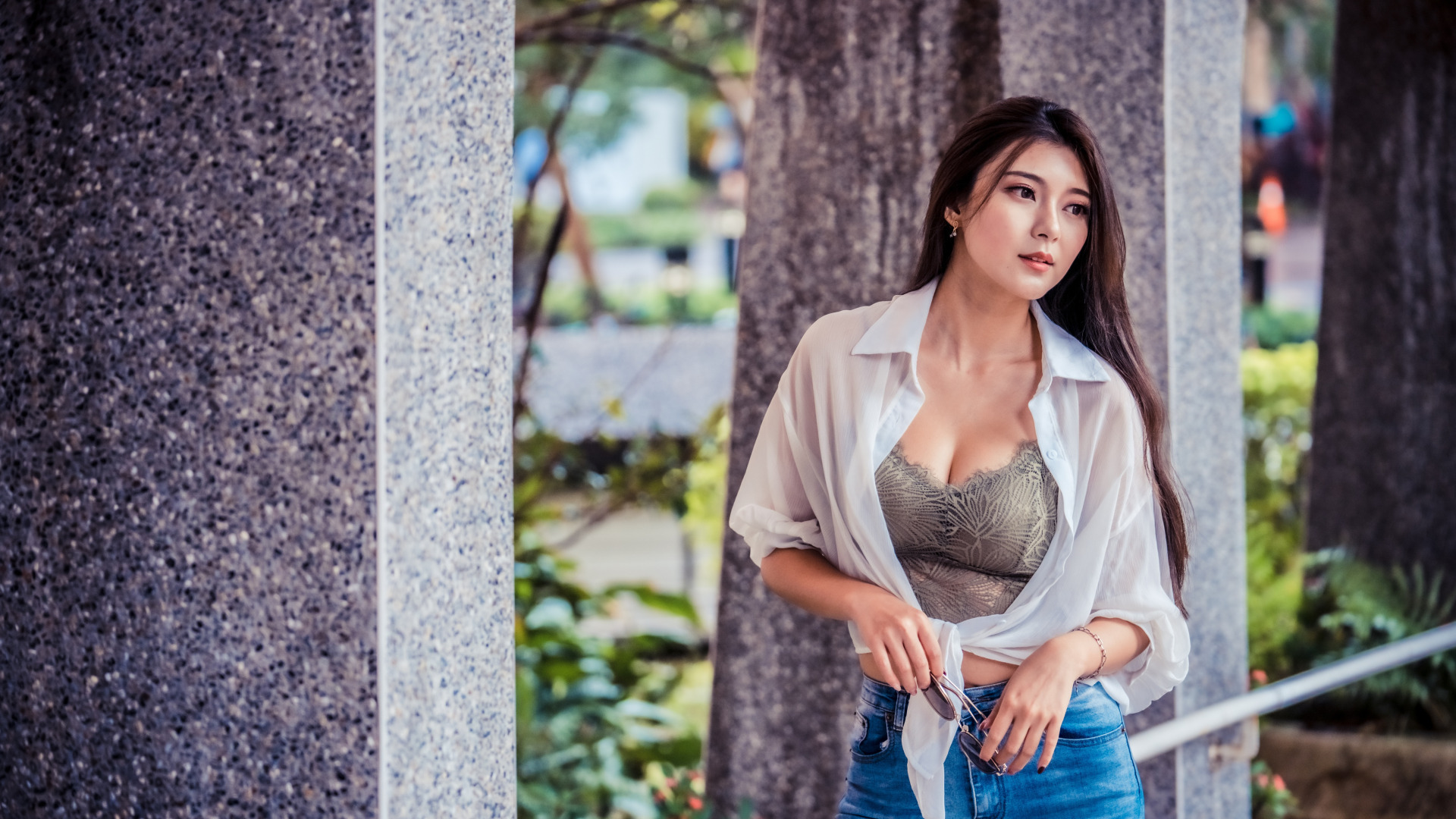 Download wallpaper girl, Asian, bokeh, section girls in resolution 1920x1080