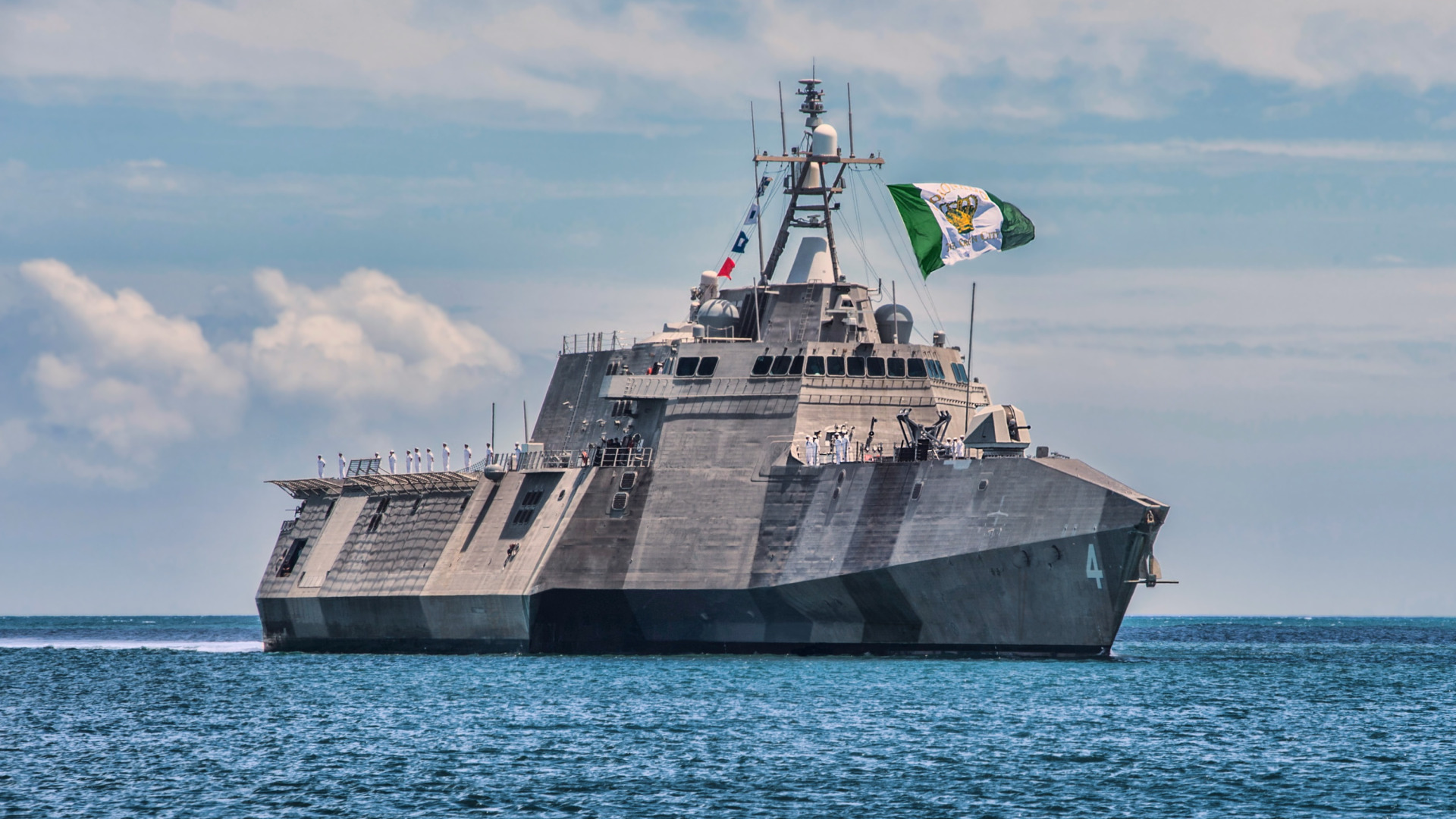 Download wallpaper US NAVY, littoral, LCS-4, USS Coronado, section weapon in resolution 1920x1080