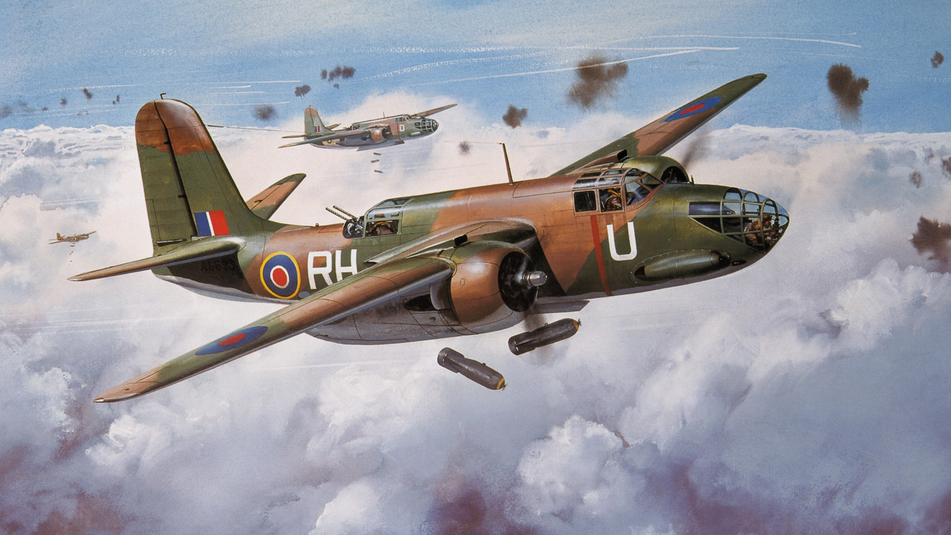 Download wallpaper figure, attack, bombs, Douglas A-20 Havoc, light ...