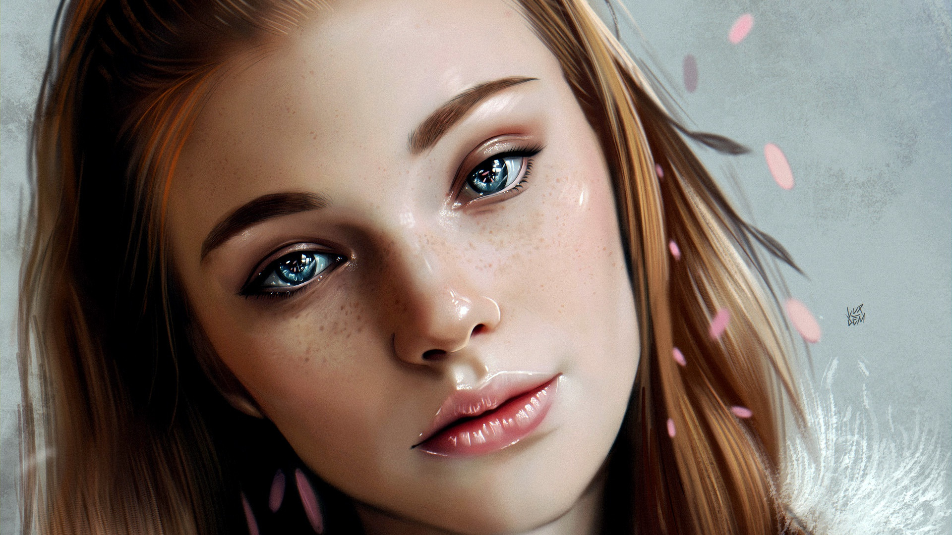 Download Wallpaper Girl Art Blue Eyes Lips Face Redhead Digital