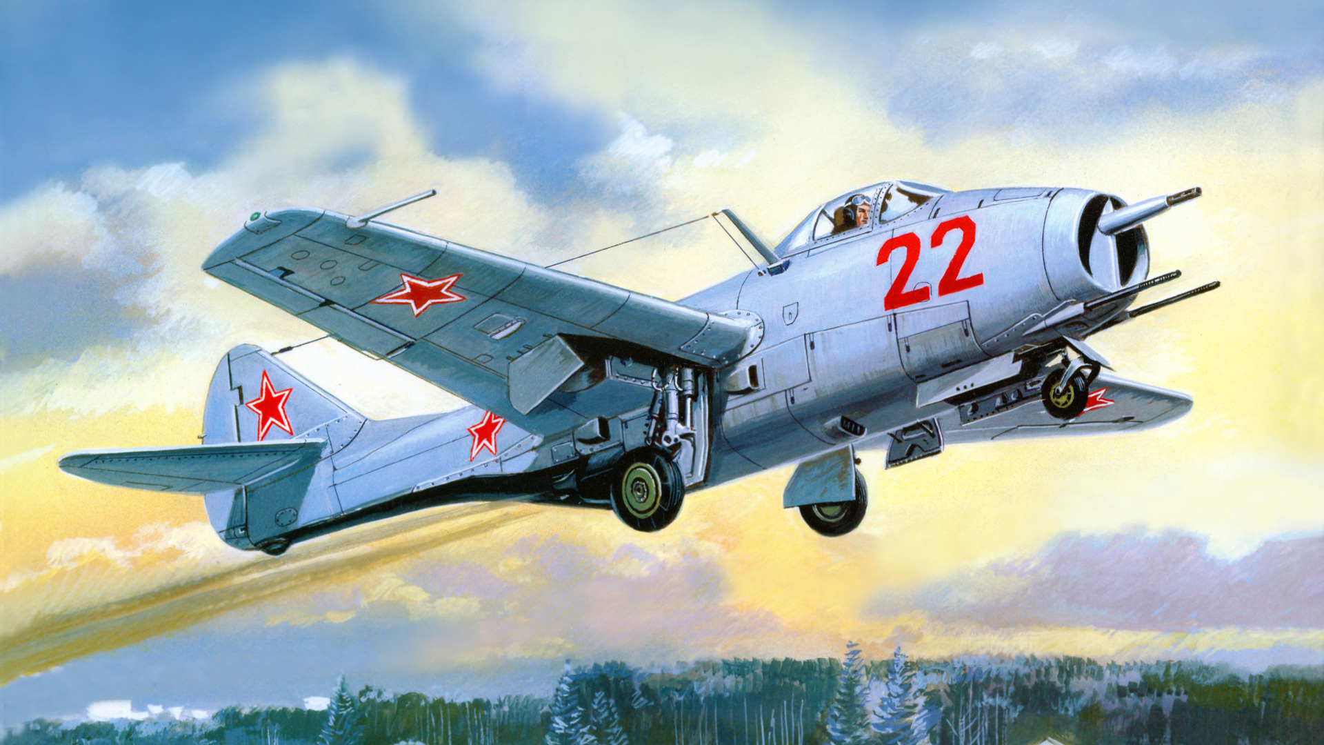 Download wallpaper Fighter, Art, Soviet, First, The MiG-9, Fargo, Turbojet, section aviation in ...