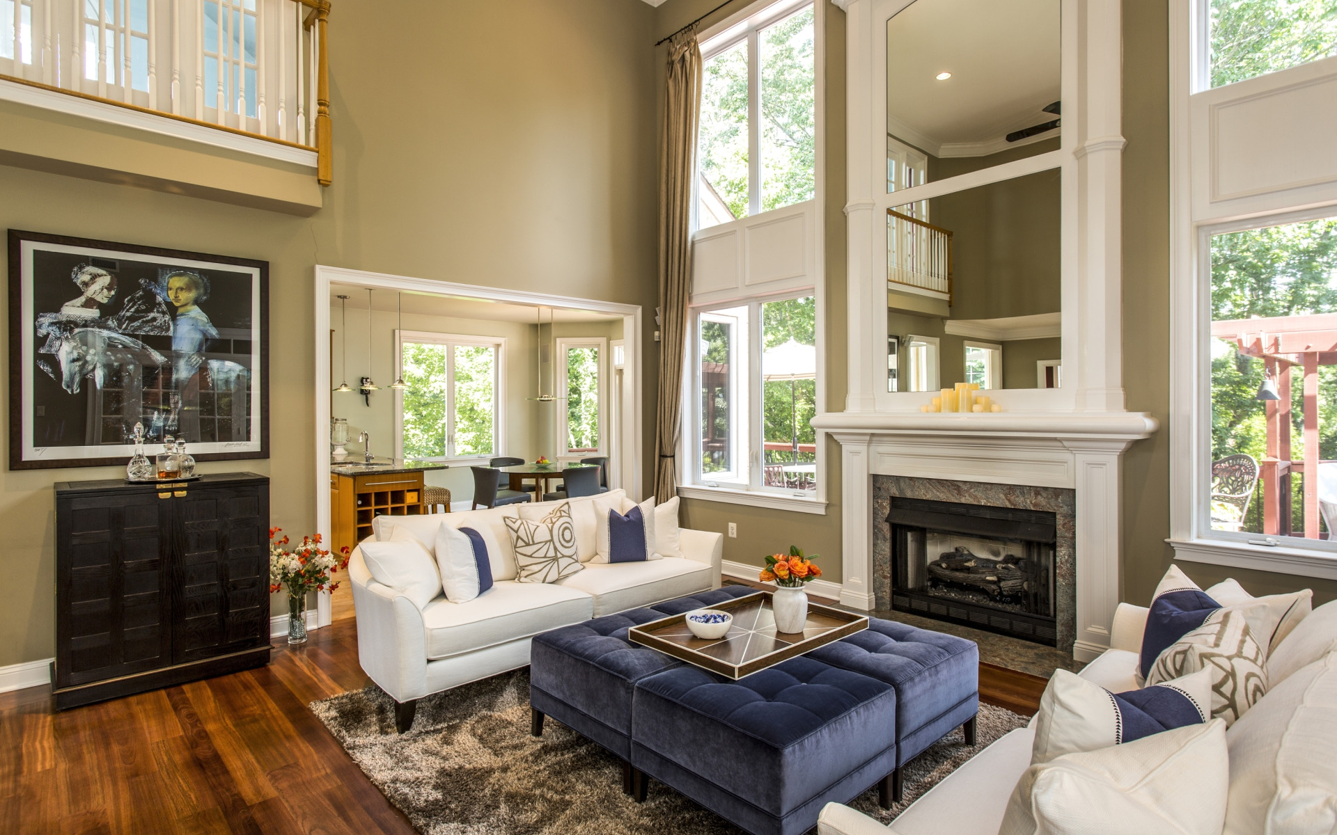 Download wallpaper design, style, fireplace, sofas, living room ...