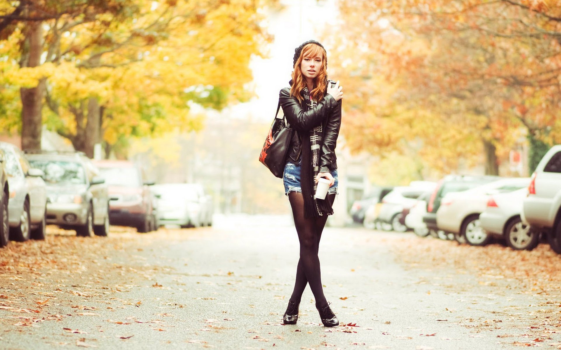 Download Wallpaper Road Autumn Model Red Hattie Watson Section