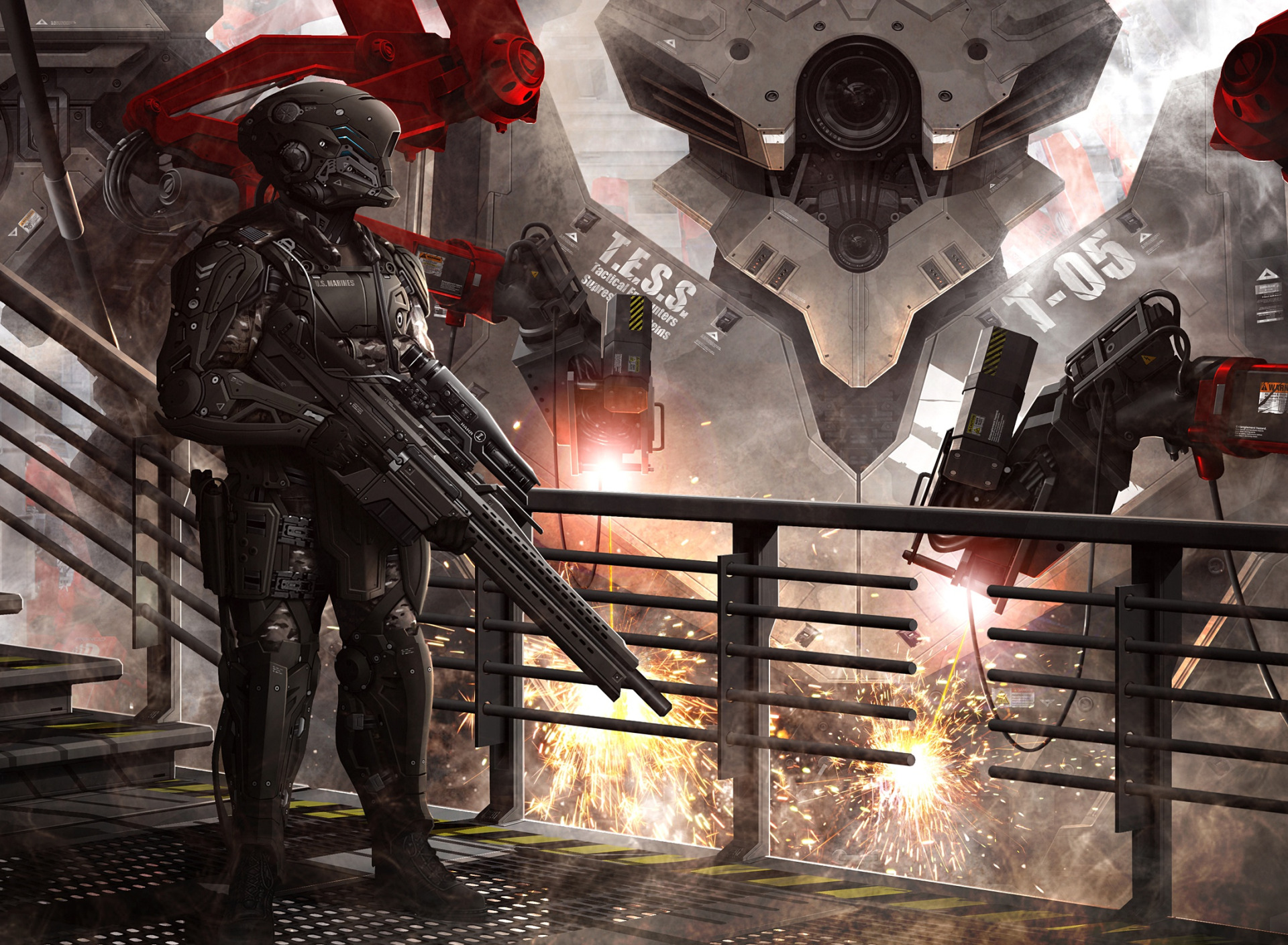 Download wallpaper fiction, people, robot, soldiers, costume, helmet ...