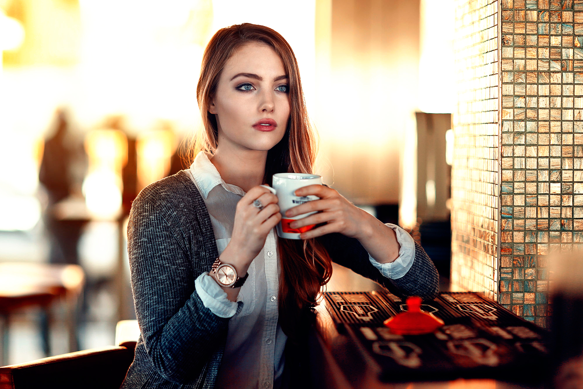 Download wallpaper girl, Alessandro Di Cicco, Golden Time Tea, section ...