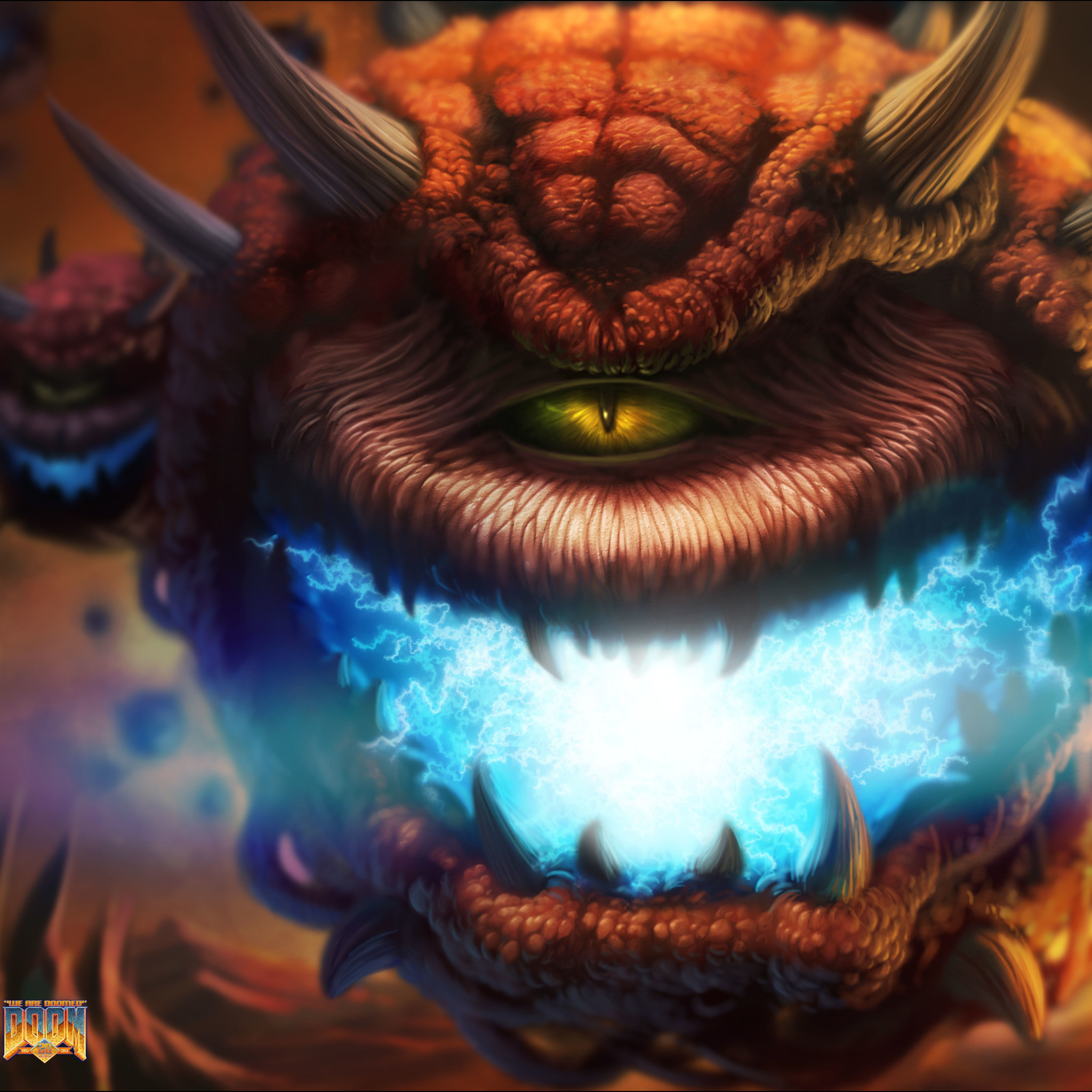 Download wallpaper eye, doom, teeth, flying head, section rendering in ...