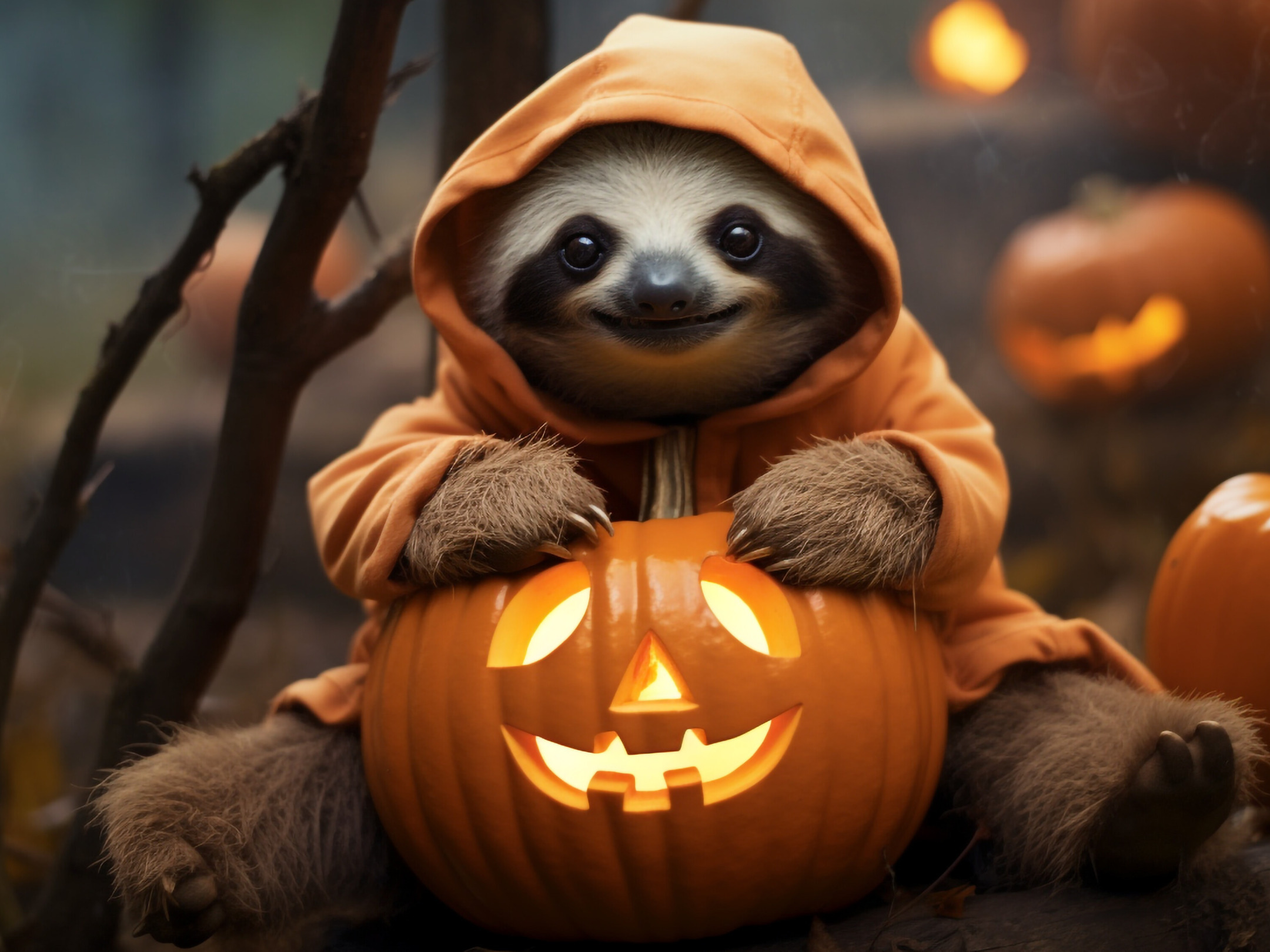 Download wallpaper autumn, nature, holiday, hood, pumpkin, Halloween, Halloween, sloth, section ...