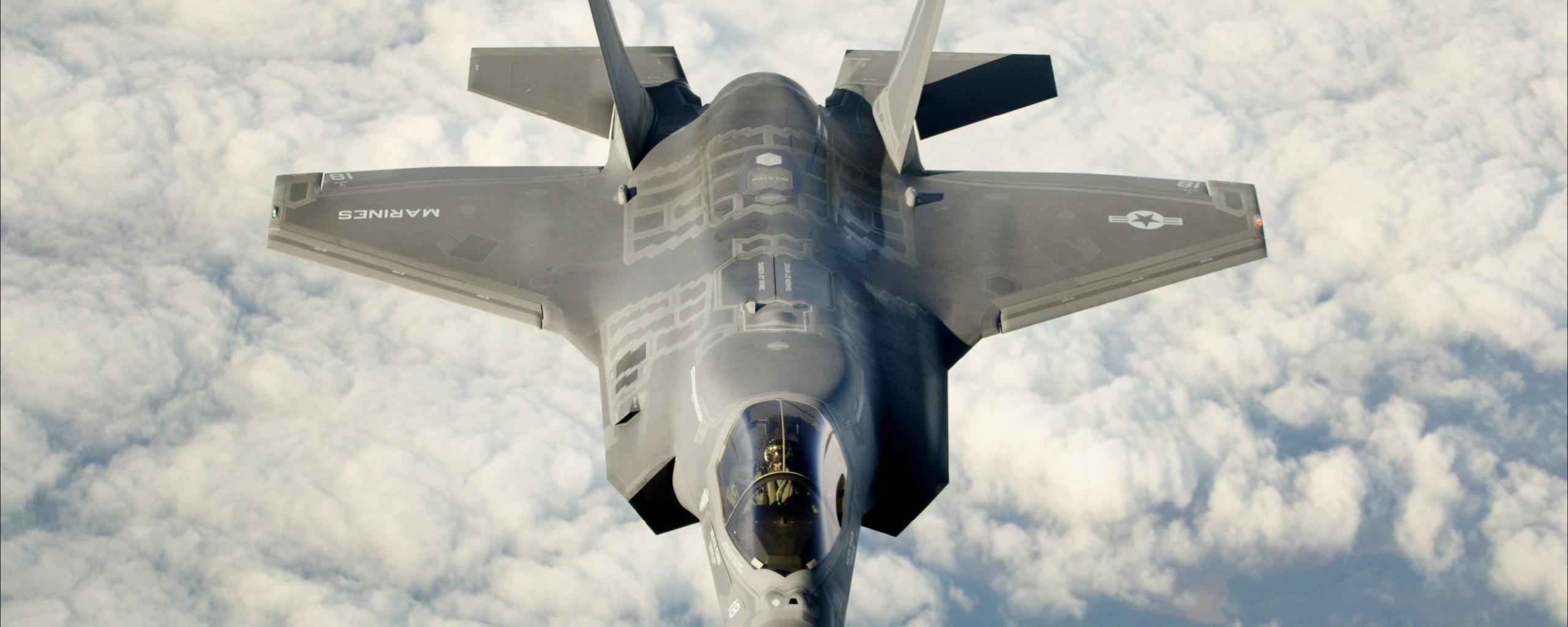 Download wallpaper sky, Air Force, F-35B, Aviation, section aviation in resolution 2560x1024
