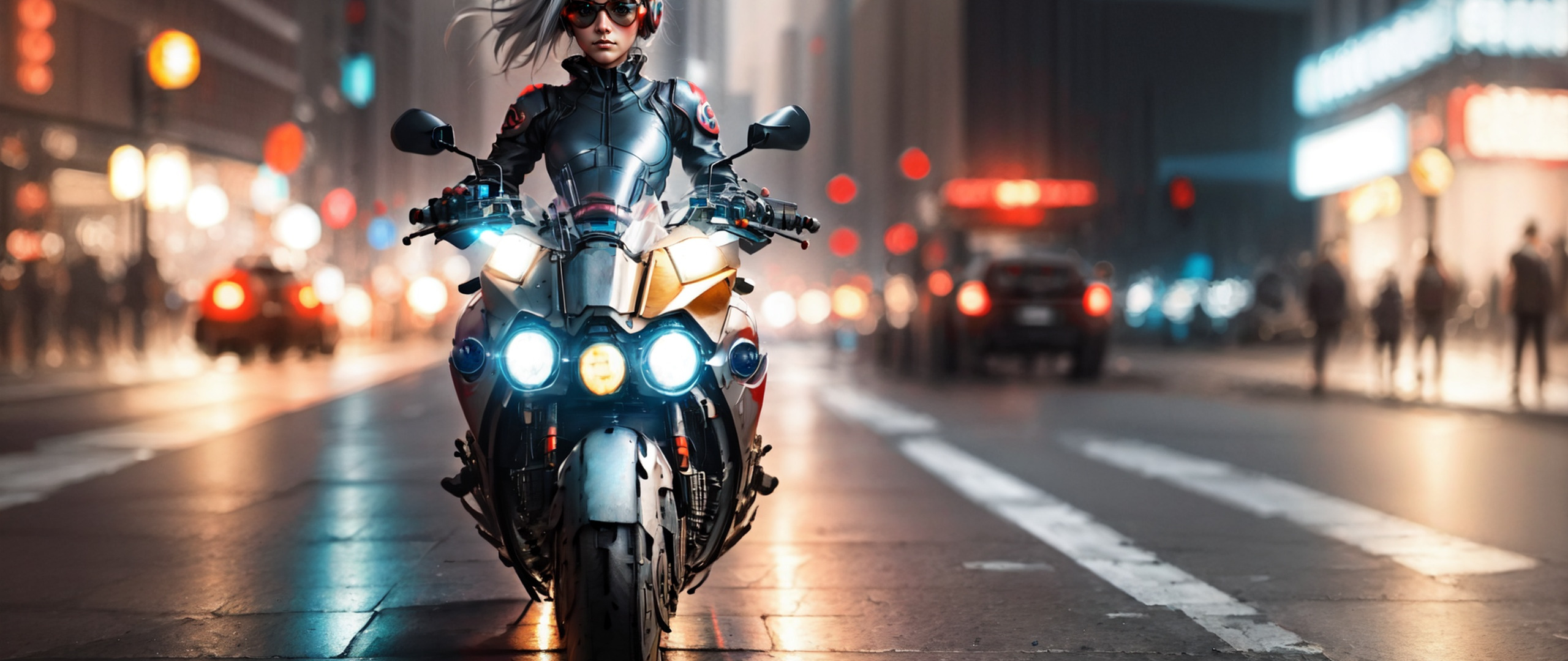 Download wallpaper wallpaper, girl, fantasy, bike, picture, Cyberpunk, section ai art in ...