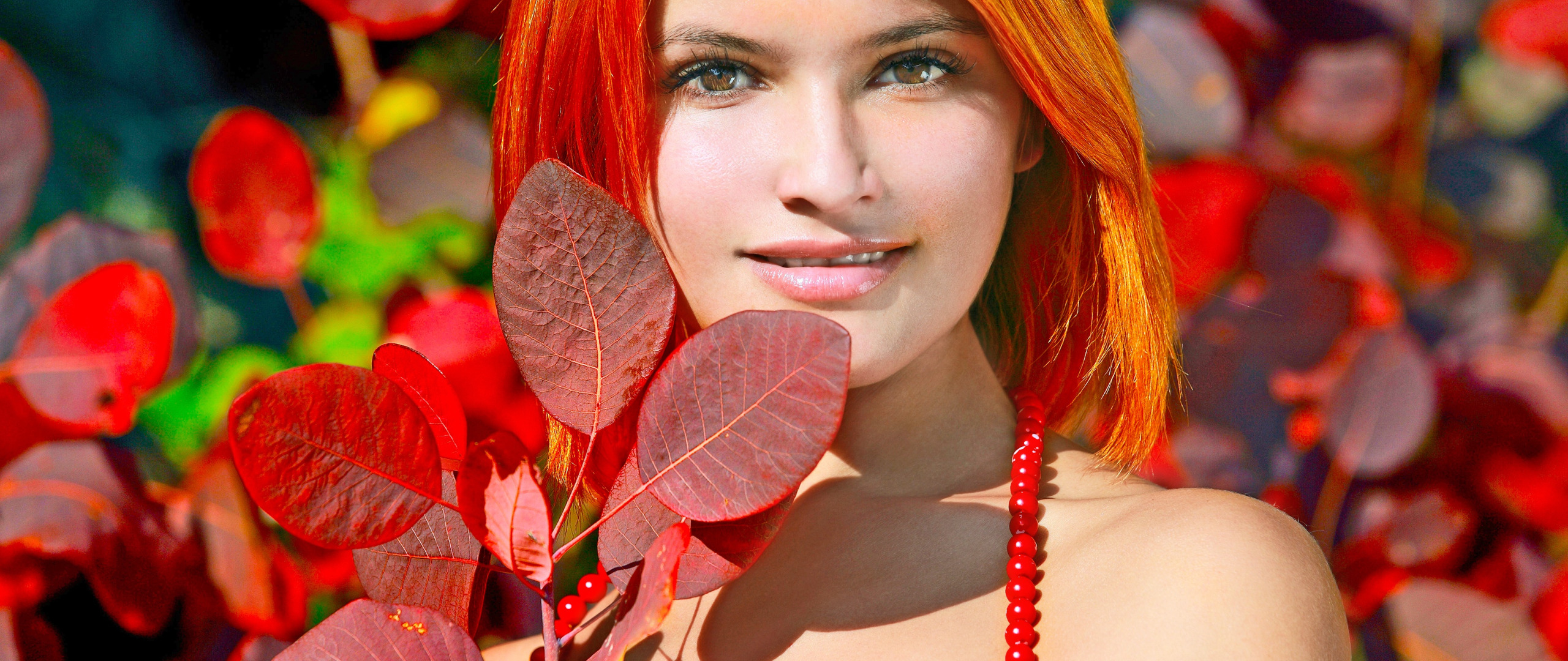 Download Wallpaper Girl Look Model Lips Face Hair Red Beauty