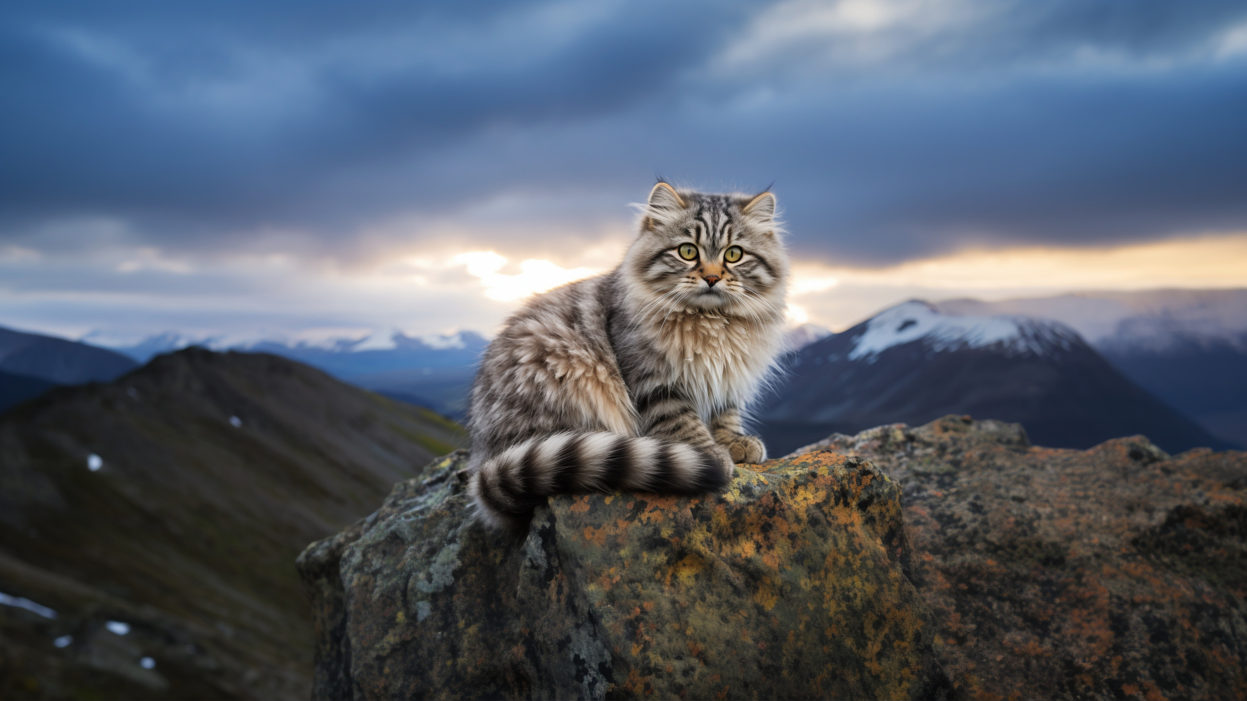 Download wallpaper cat, the sky, cat, mountains, clouds, stones, rocks ...