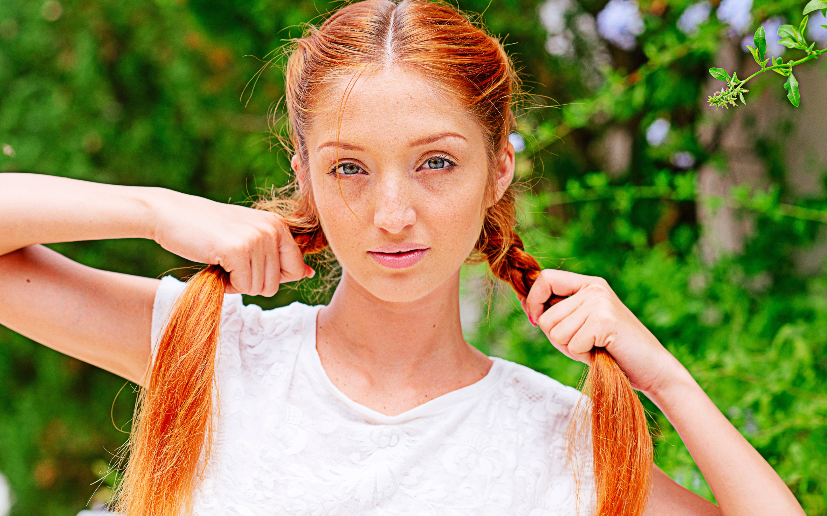Download Wallpaper Girl Look Lips Face Braids Red Red Fox Micca
