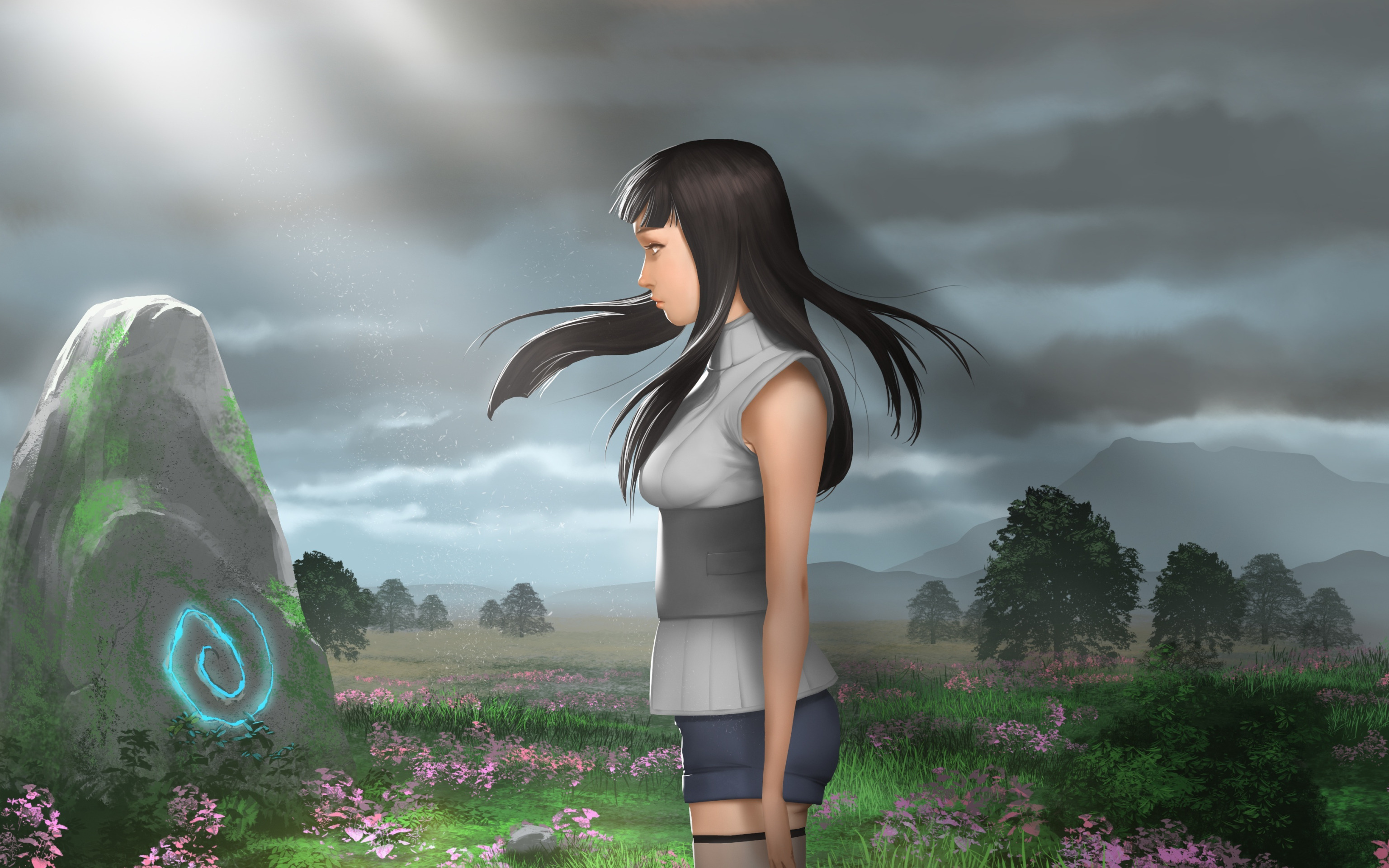 Download wallpaper sadness, field, stone, symbol, naruto, art, computer graphics, Hinata ...