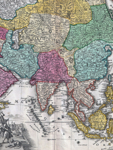 Download wallpaper old maps, geography, 18th century map of Asia, Johann Christoph Homann, Map ...