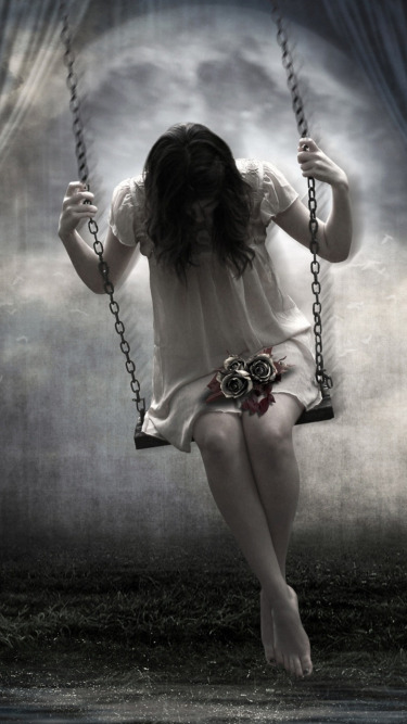 Download wallpaper girl, swing, horror, section style in resolution 375x667