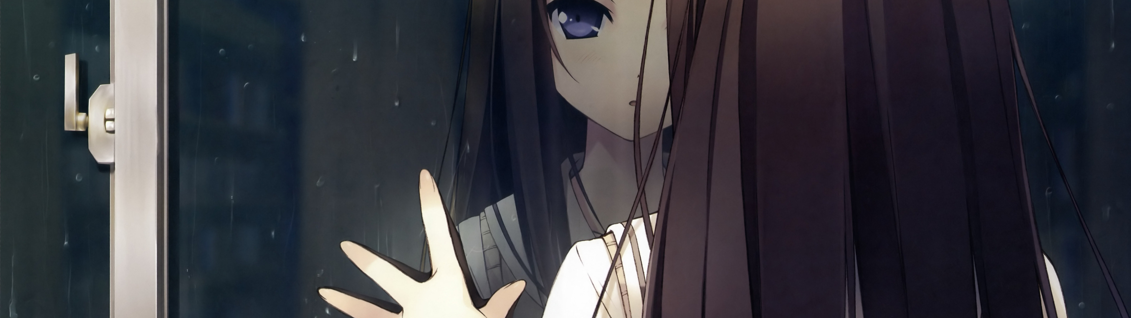 Download wallpaper look, girl, drops, reflection, rain, anime, window ...