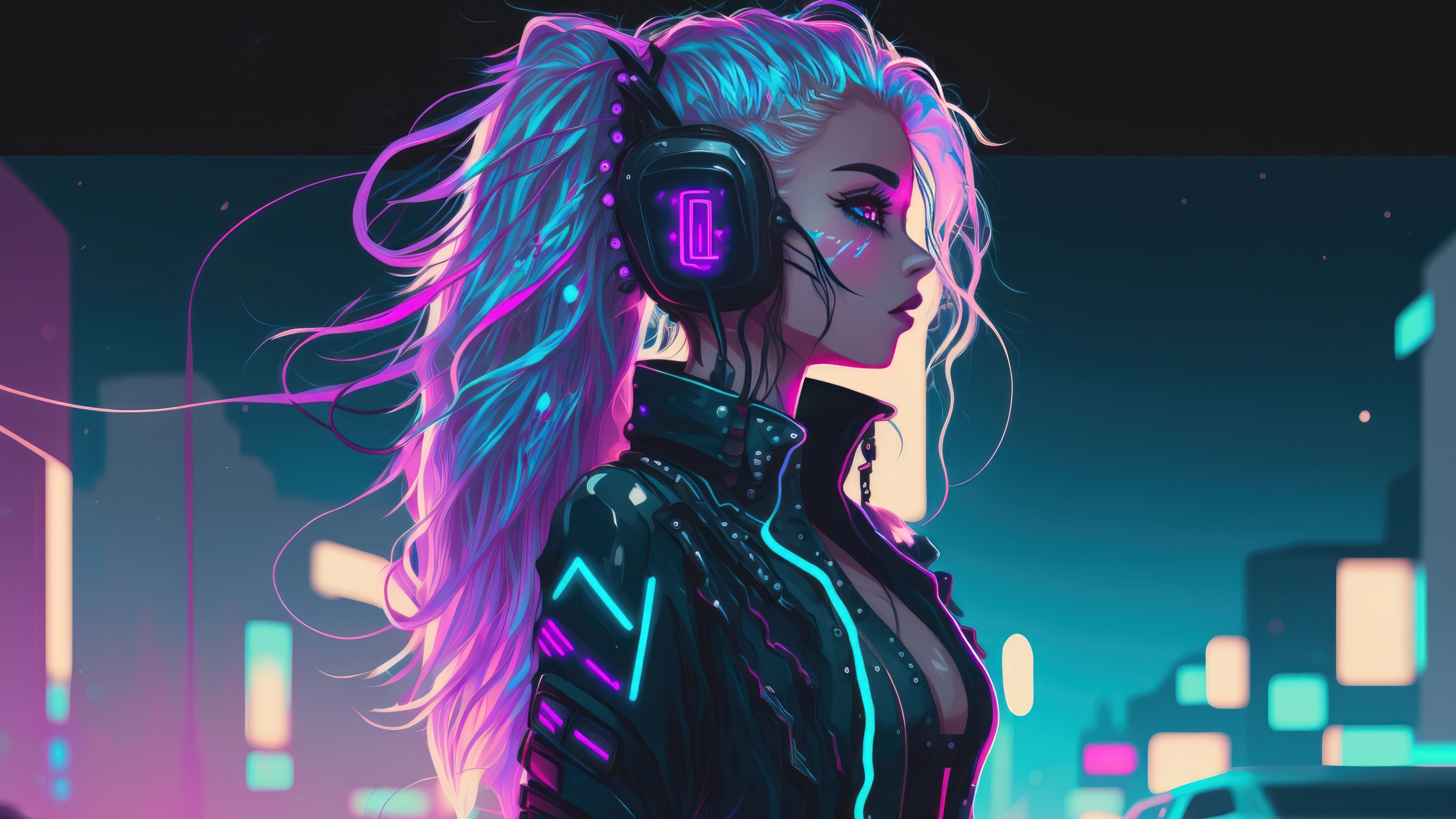 Wallpaper Girl Art Sci Fi Cyberpunk AI Generated for mobile and desktop section resolution 3840x2160 download