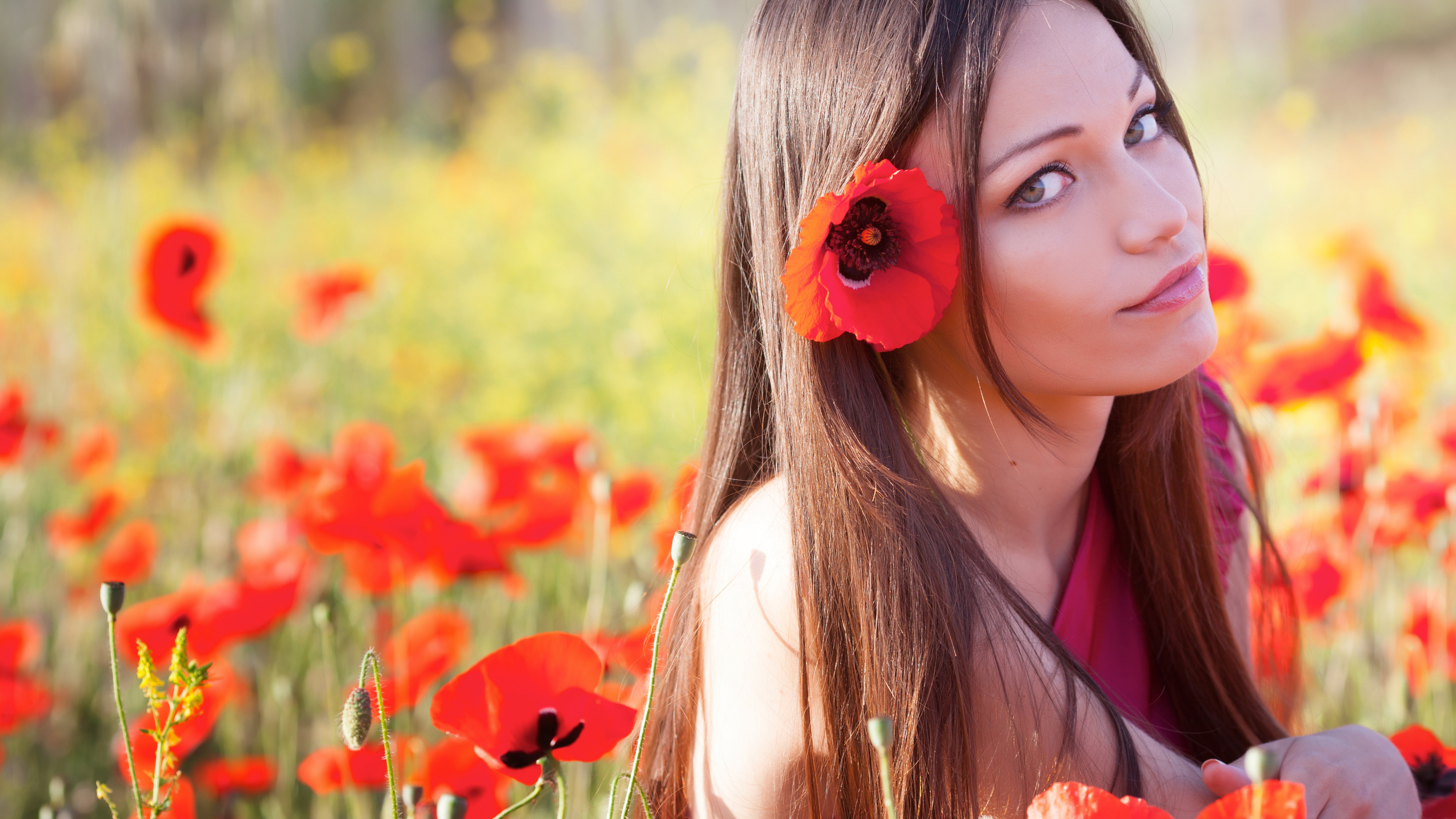 Download Wallpaper Summer Eyes Look Girl Flowers Nature Face
