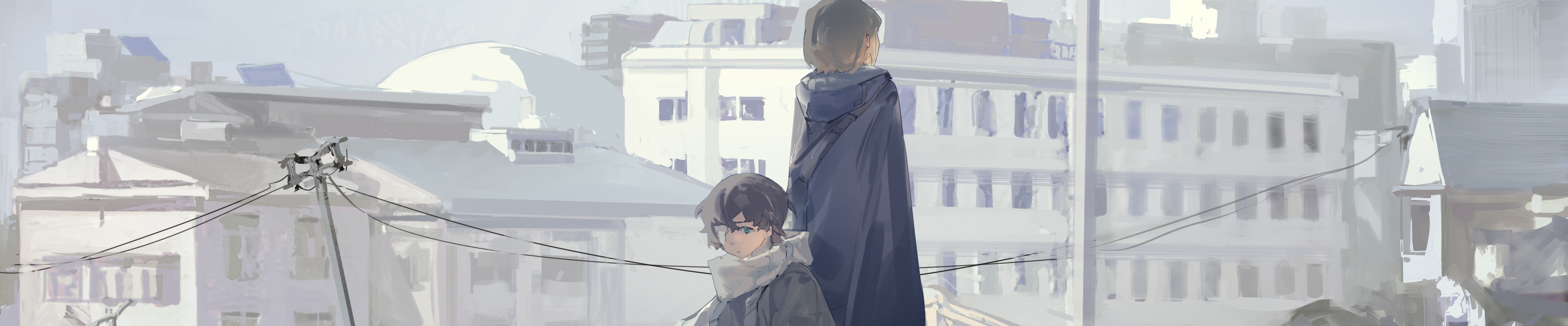 Download wallpaper the city, ruins, teenagers, Saclia, section art in resolution 3840x800