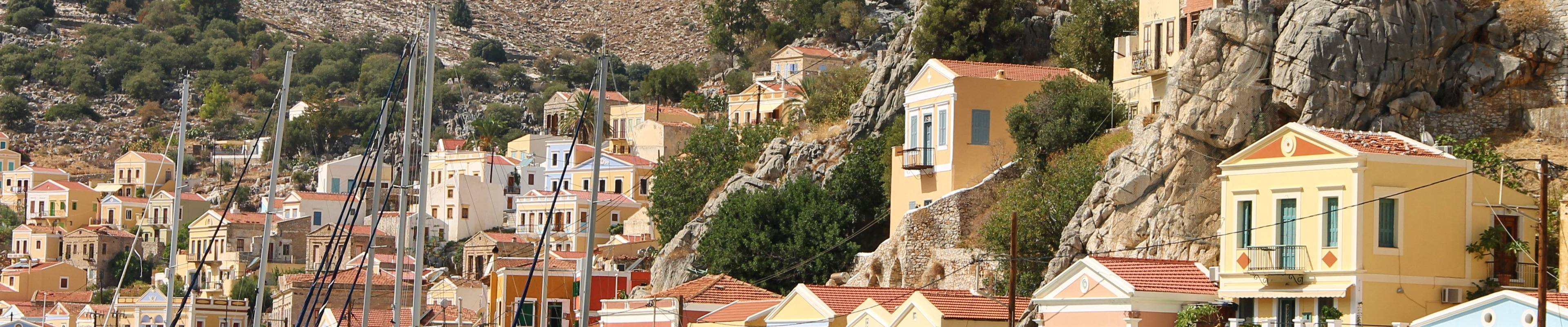 Download wallpaper photo, Home, Pier, The city, Greece, Yacht, Rock ...