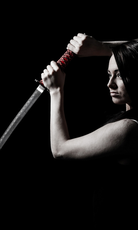 Download wallpaper girl, sword, katana, section weapon in resolution 480x800