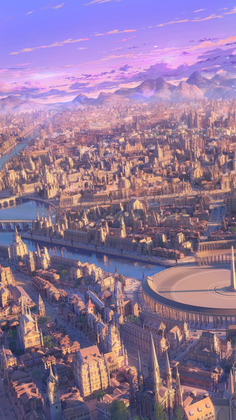 Download wallpaper mountains, the city, castle, fantasy, panorama ...