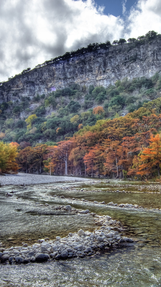 Download wallpaper autumn, the sky, leaves, clouds, trees, landscape, mountains, river, section ...
