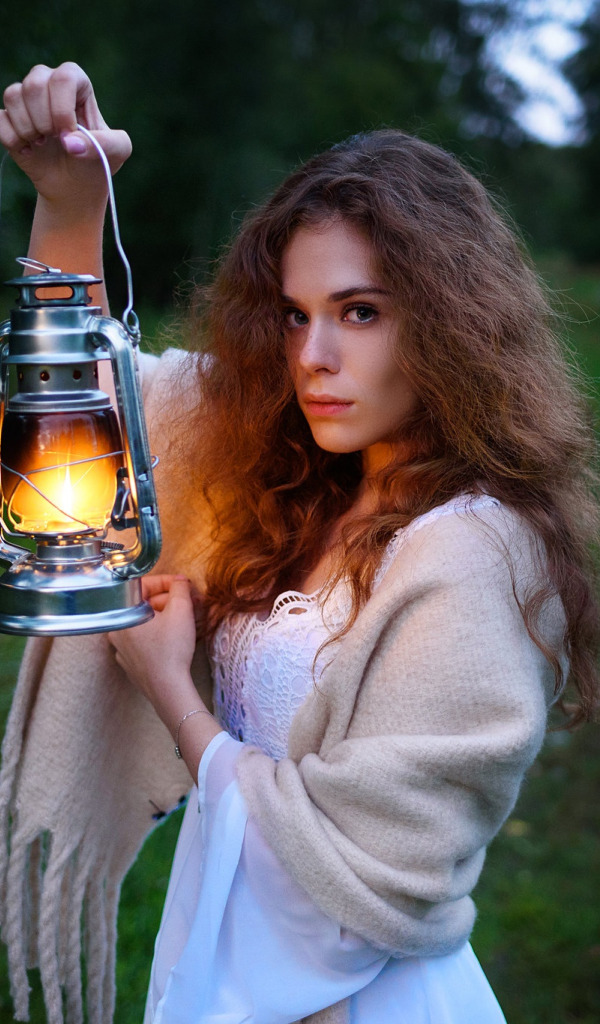 Download Wallpaper Grass Look Trees Pose Model Lamp Portrait The