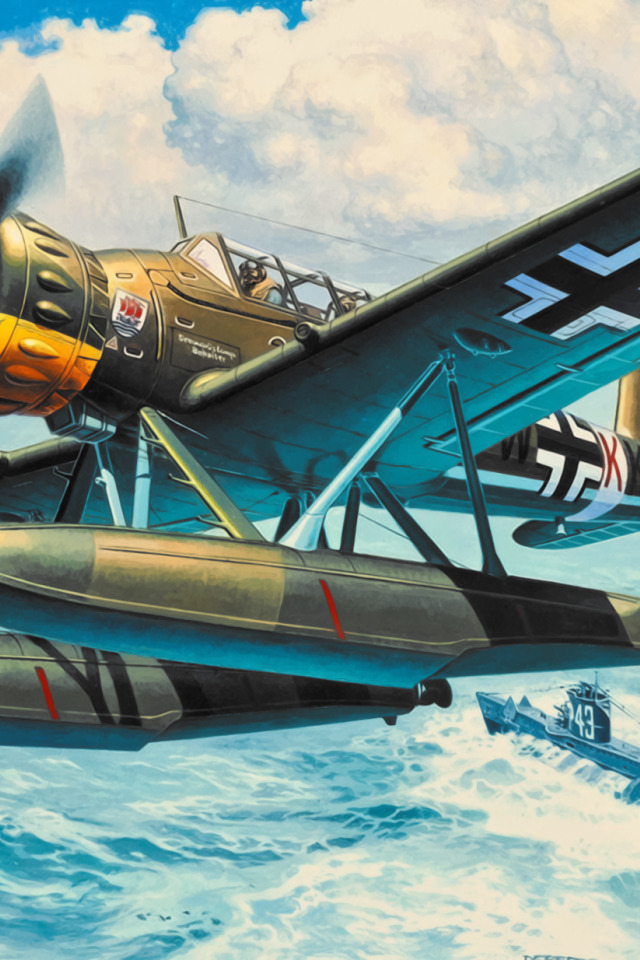 Download wallpaper war, art, airplane, painting, aviation, ww2, Arado Ar 196, section aviation ...