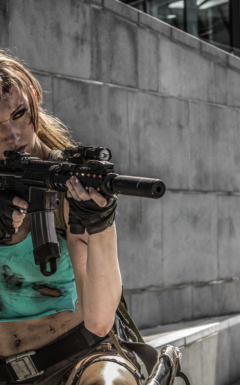 Download wallpaper Girl, Weapons, Lara Croft, Lara Croft, Cosplay, section girls in resolution ...