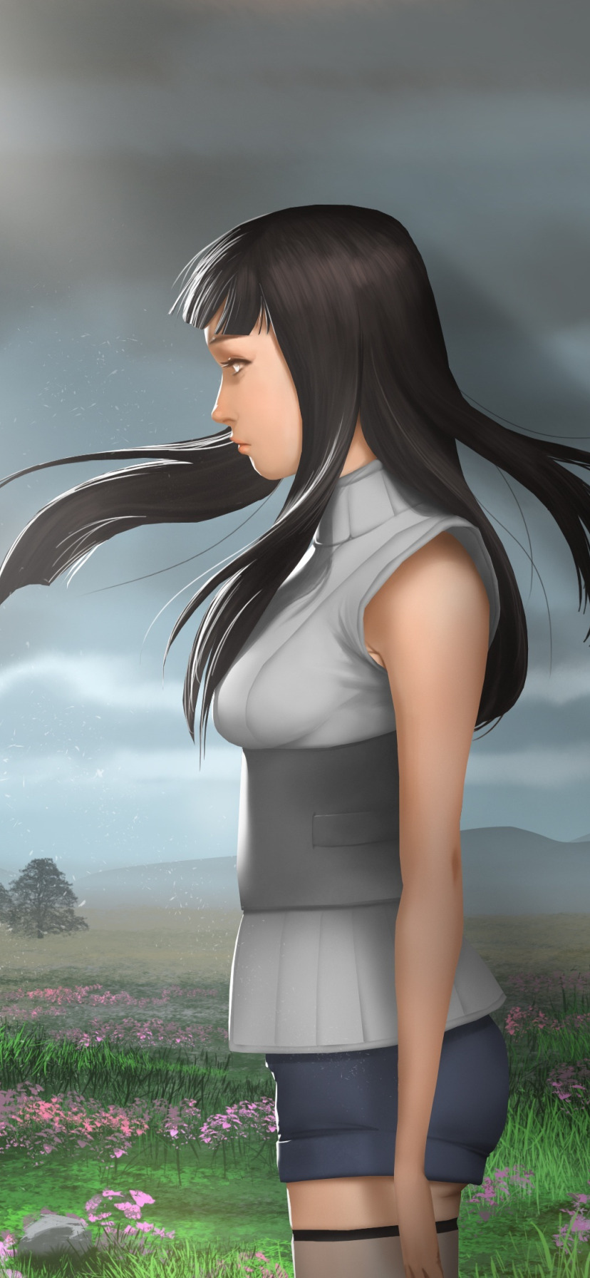 Download wallpaper sadness, field, stone, symbol, naruto, art, computer graphics, Hinata ...