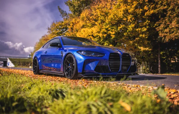 Wallpaper BMW, Blue, Autumn, Forest, Trees, BMW M4, Black Wheels for ...