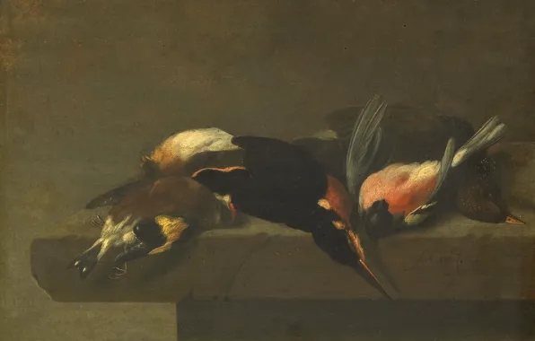 Wallpaper oil, picture, 1662, Jan Wonk, Dead Birds, Jan Vonck for ...