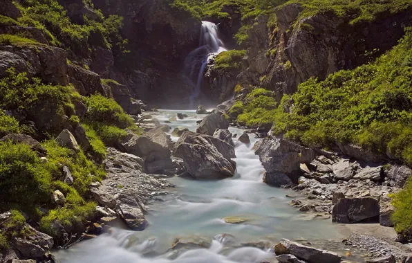 Wallpaper mountains, stream, stones, rocks, waterfall, Italy, Valle d ...